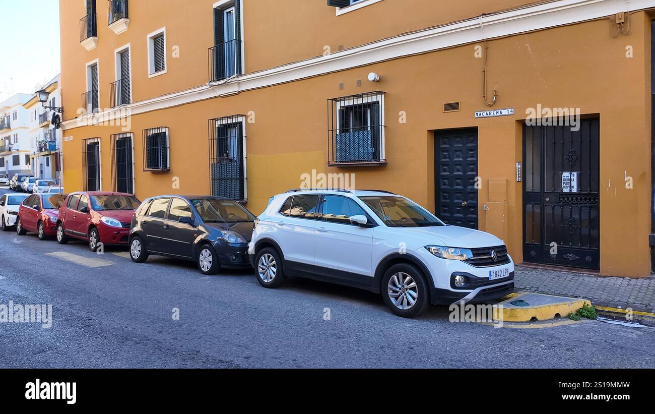 Yellow Buildings and Quiet Streets Behind Arco de la Macarena Stock ...