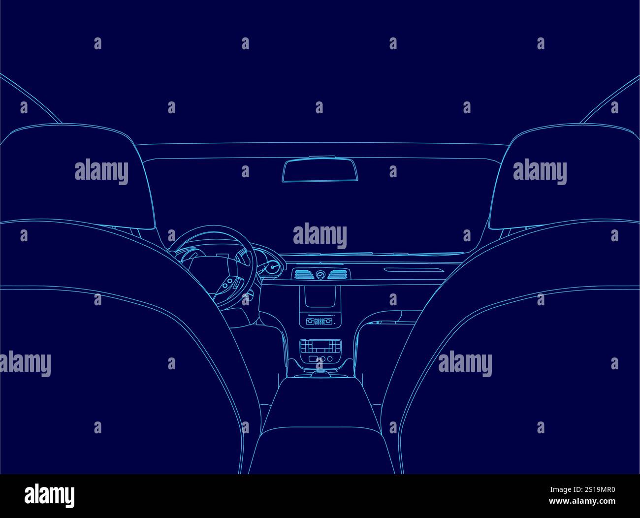Blue car interior with a steering wheel and a dashboard Stock Vector ...