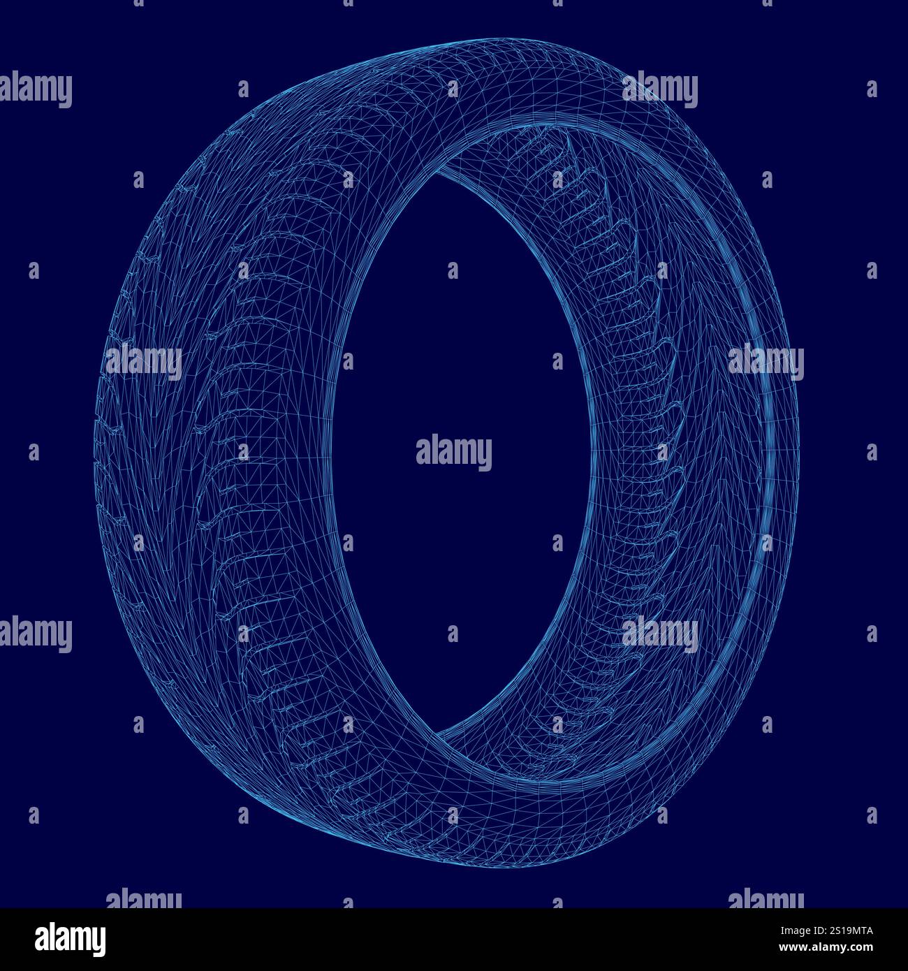 Blue tire wireframe. The tire is shown in a 3D, giving it a futuristic ...