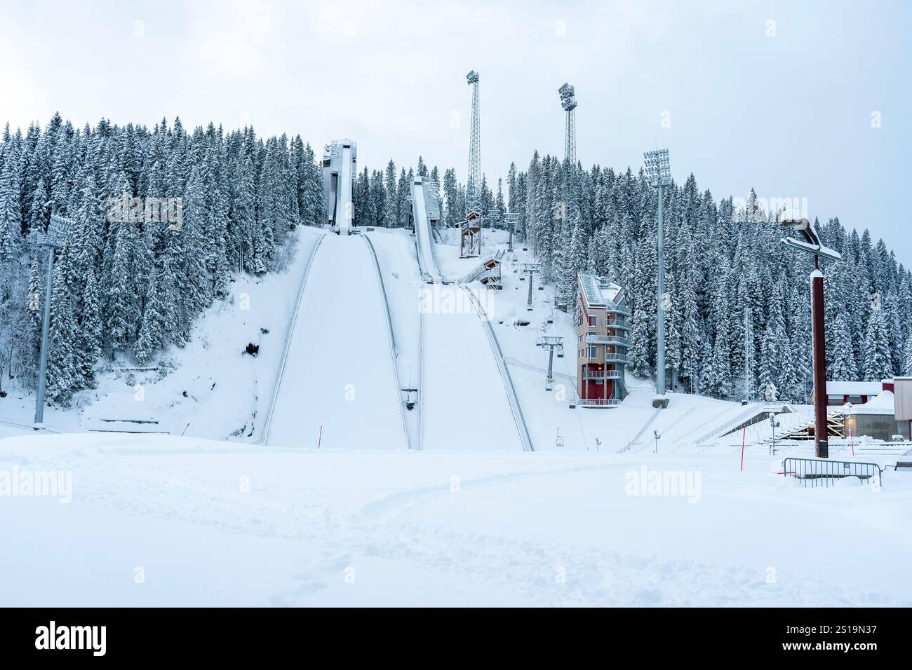 Trondheim 20241230. The ski jump in Granaasen ski center, which is ...