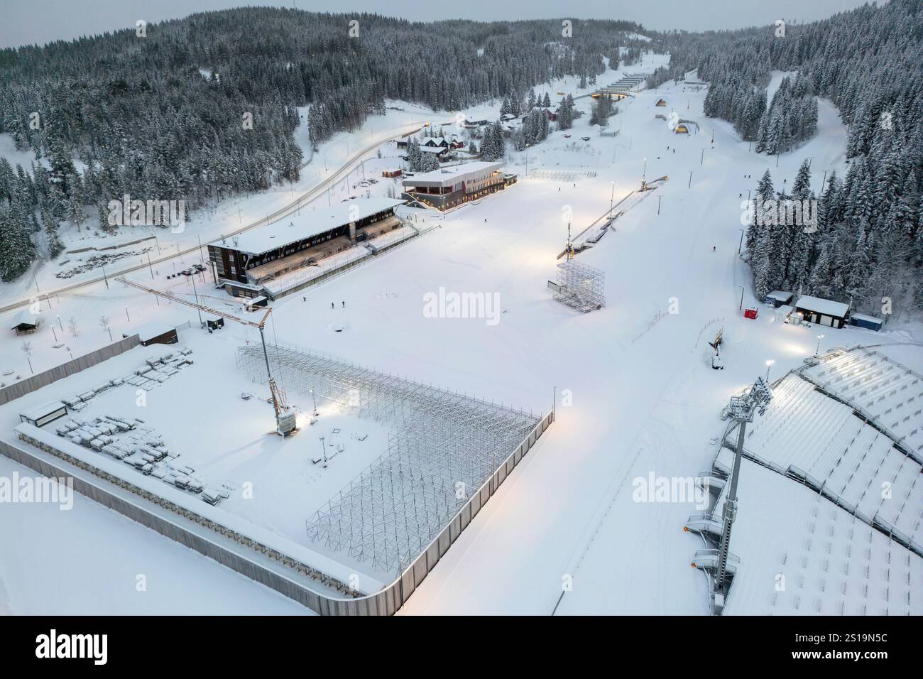 Trondheim 20241230. Drone image of Granaasen ski center, which is ...