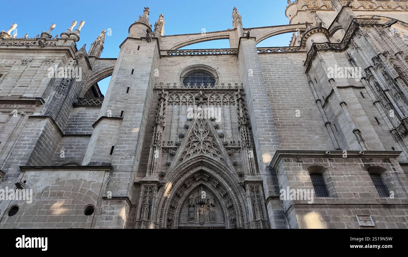 Architectural details of the Catedral de Sevilla's exterior, captured ...