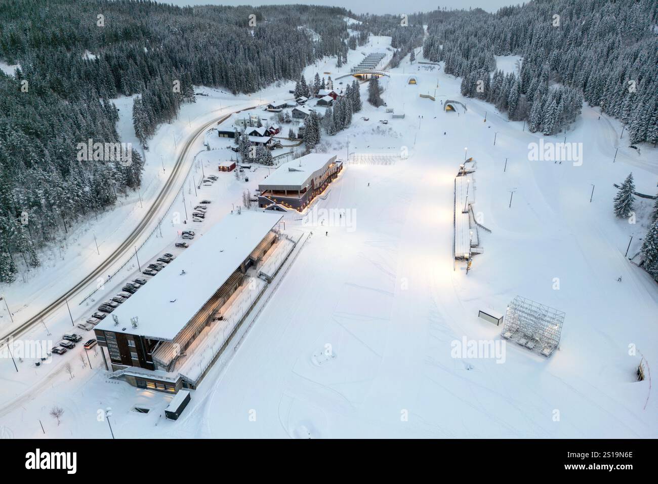 Trondheim 20241230. Drone image of Granaasen ski center, which is ...