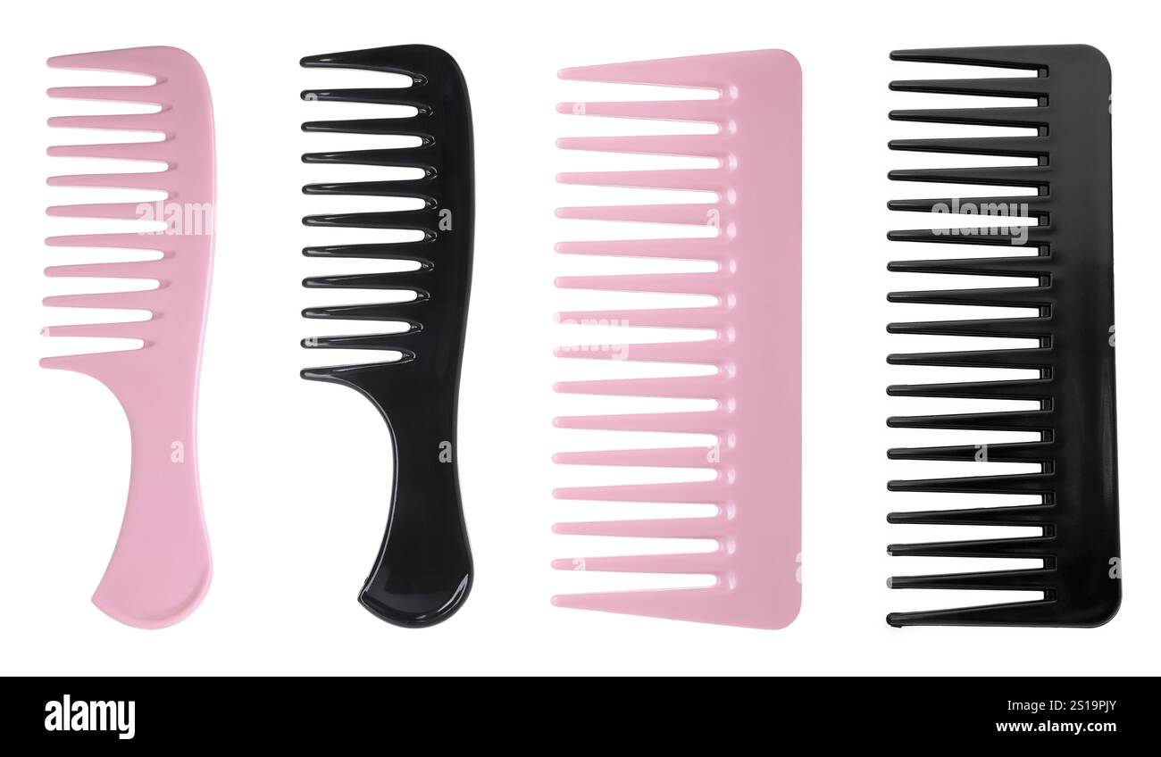 Different hair combs isolated on white, set Stock Photo - Alamy