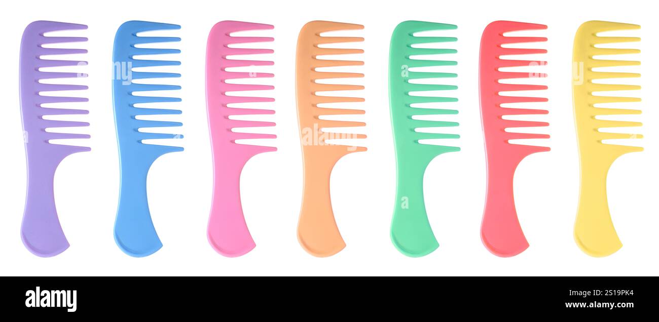 Combs of different colors isolated on white Stock Photo - Alamy