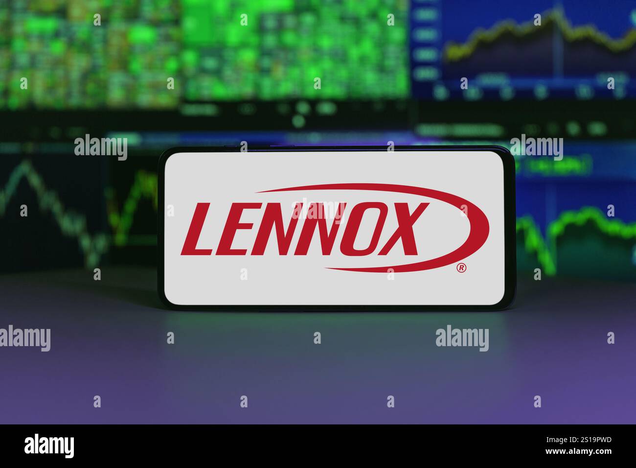 Lennox company logo in background of stock charts. January 2, 2025 ...