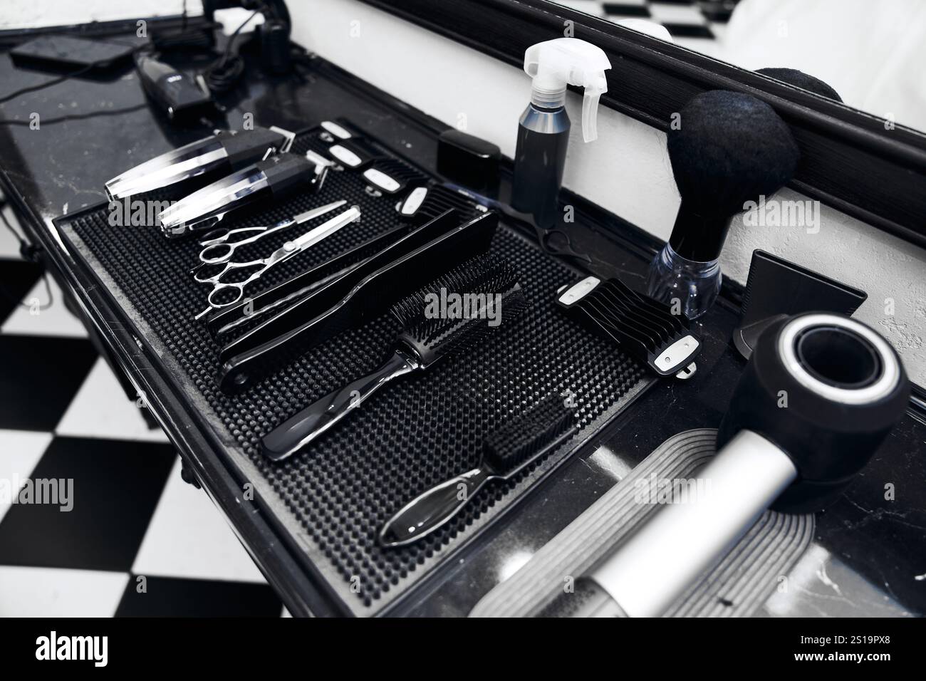 Tools of the trade arranged neatly on a barber shop counter Stock Photo ...