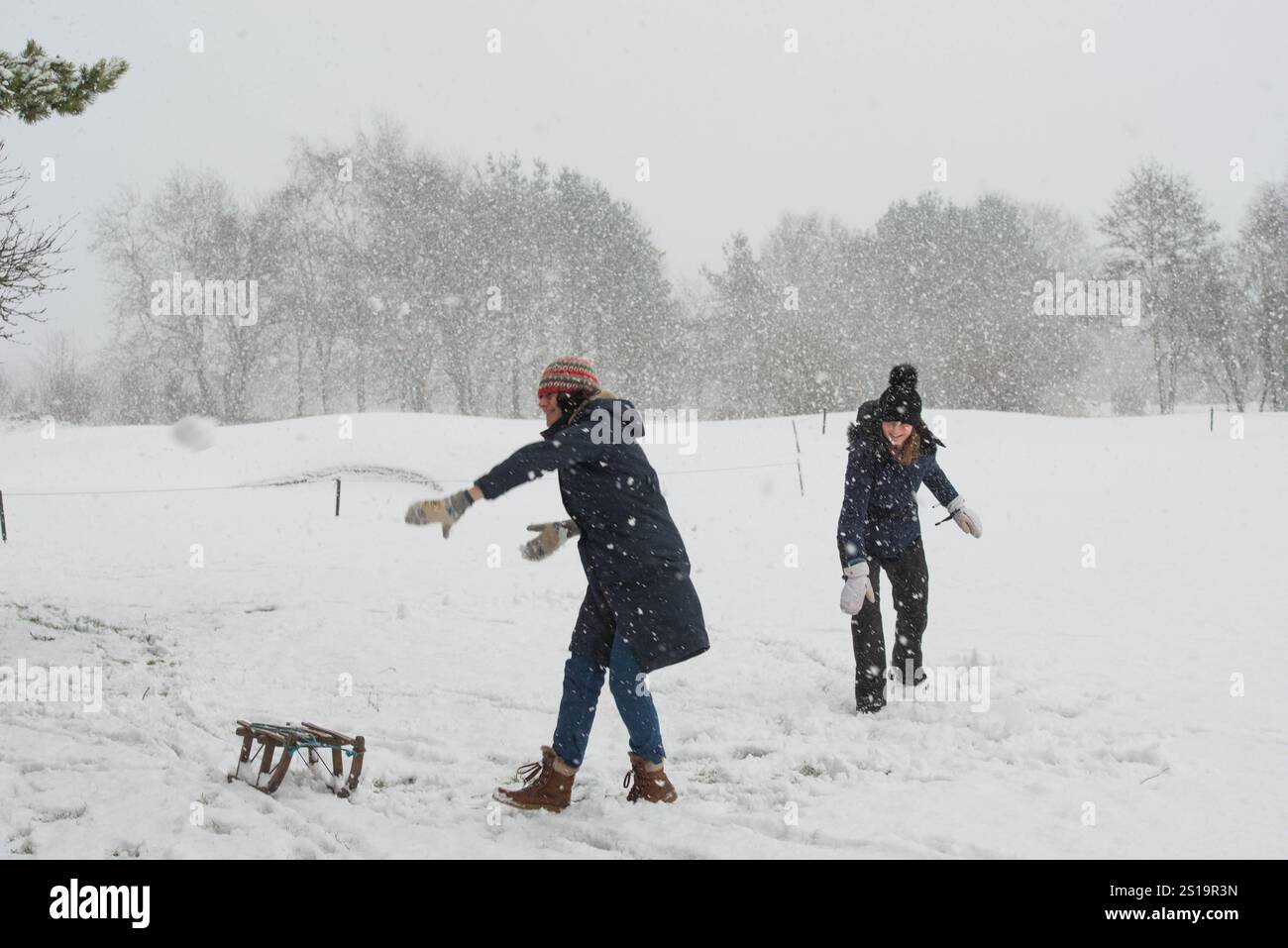 UK Weather. Aberdeen Scotland,. A family snowball fight on a snow ...