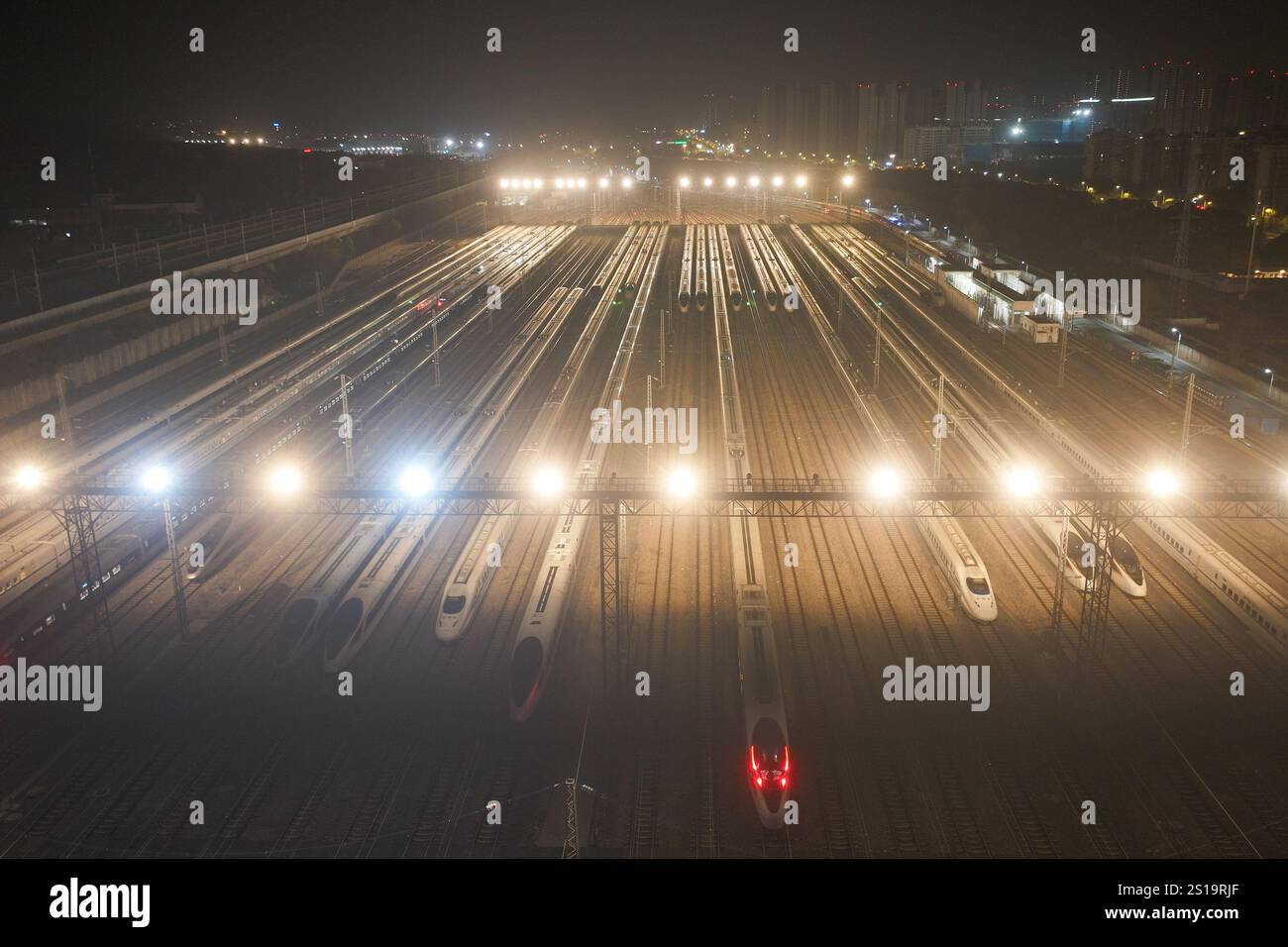 MU trains are parked at the Nanjing South Railway Station in Nanjing ...