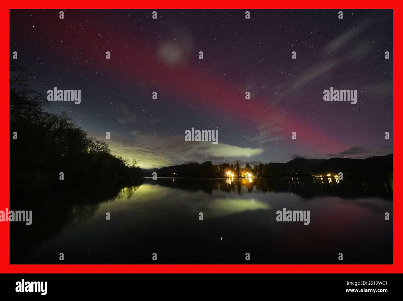 A subauroral red (SAR) arc over Derwentwater, near Keswick in Cumbria ...
