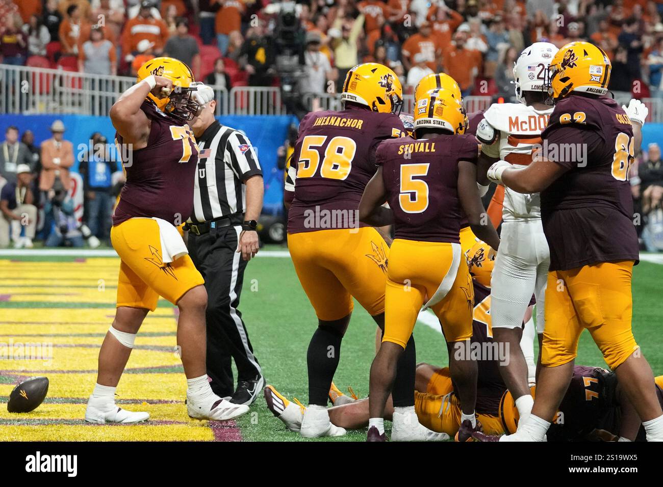 Arizona State offensive lineman Kyle Scott (77) reacts after a ...