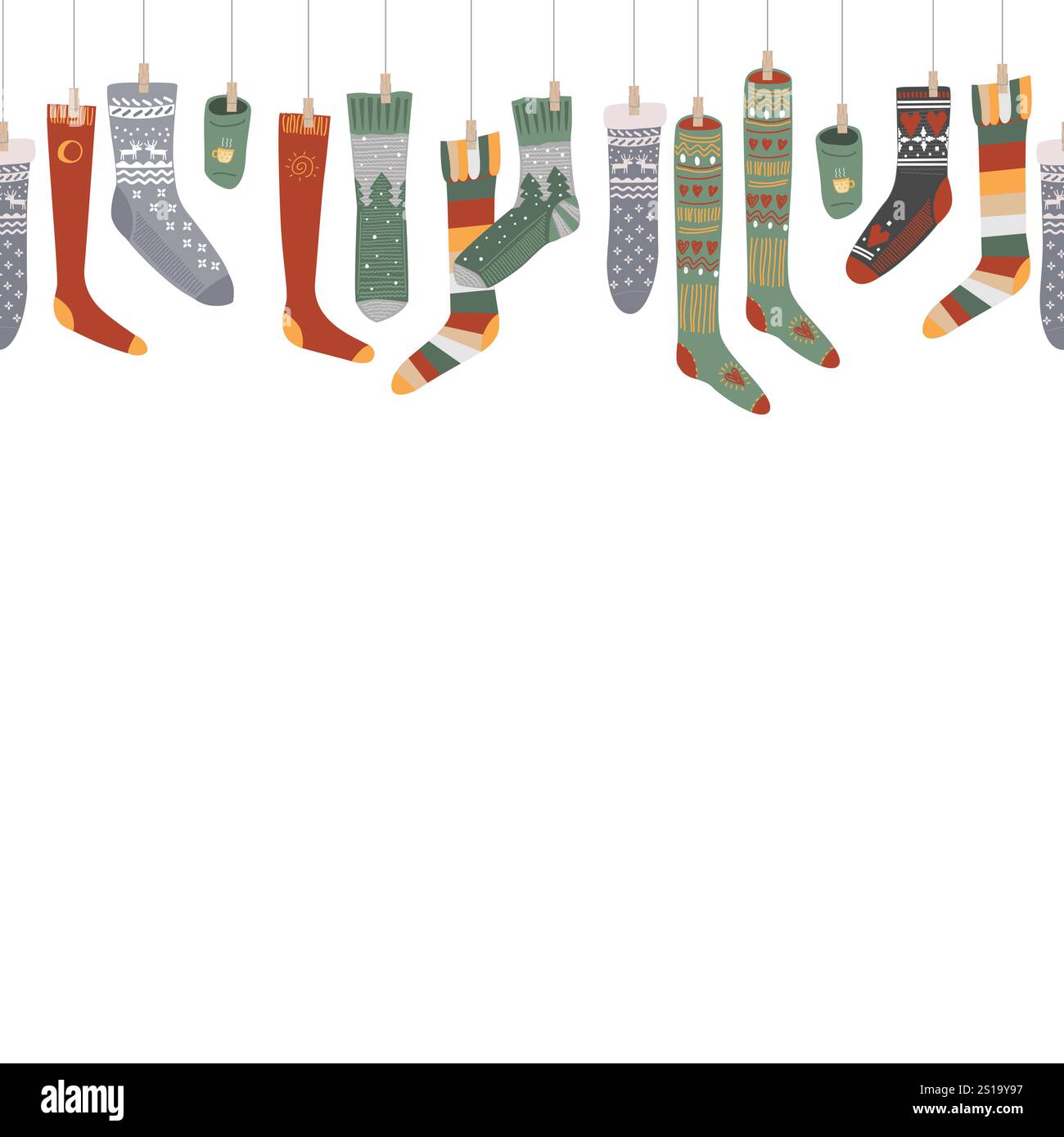 Warm and Cozy Christmas socks and stockings seamless border. Isolated ...
