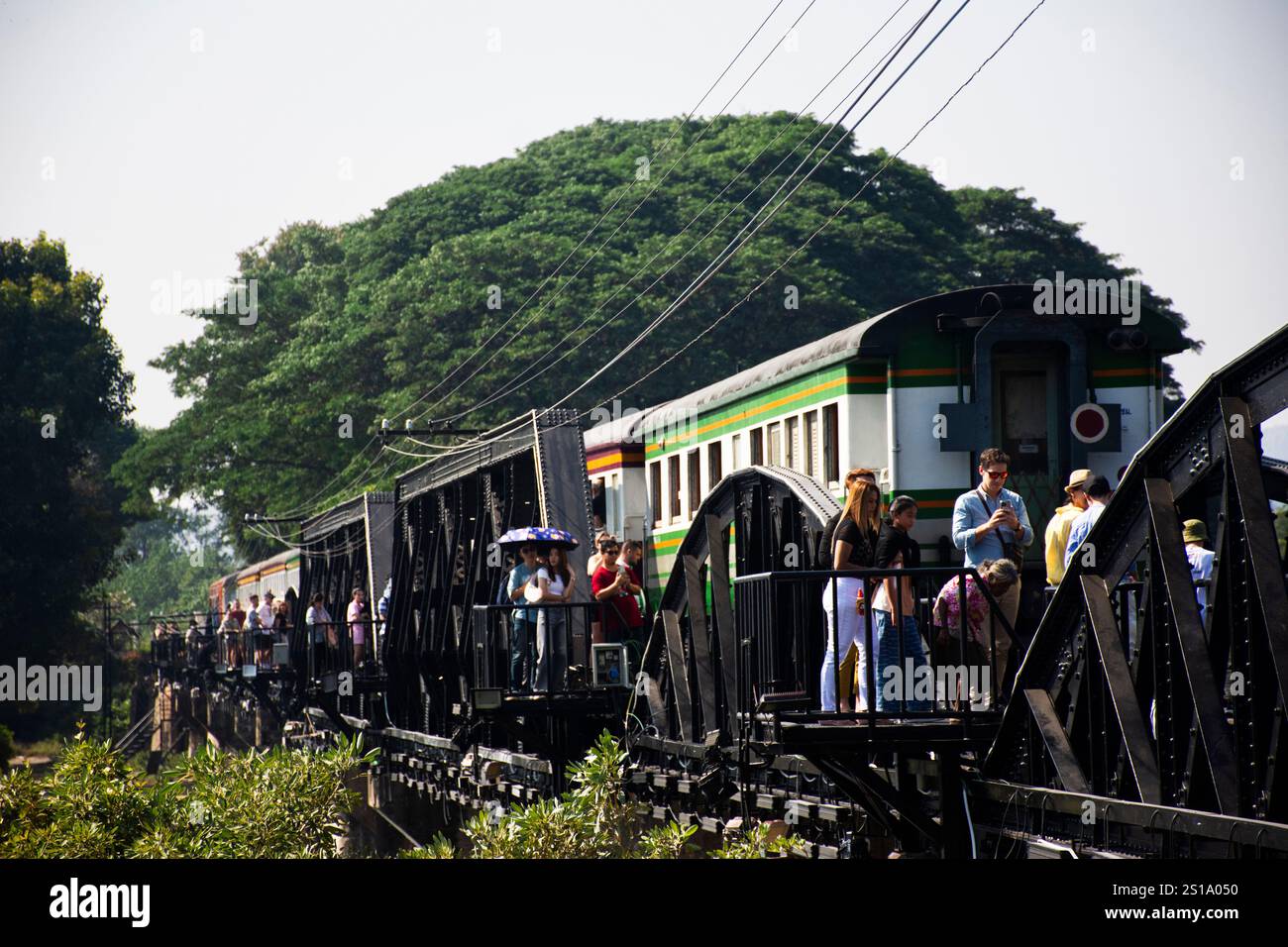 Thai people and foreign traveler passenger journey on classic bogie ...