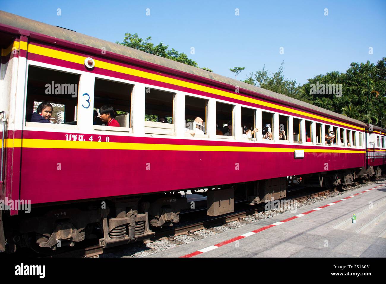 Thai people and foreign traveler passenger journey on classic bogie ...