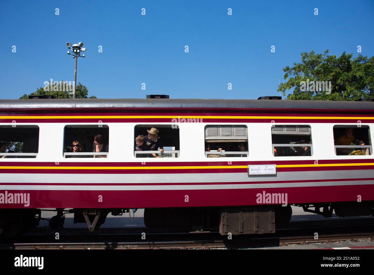 Thai people and foreign traveler passenger journey on classic bogie ...