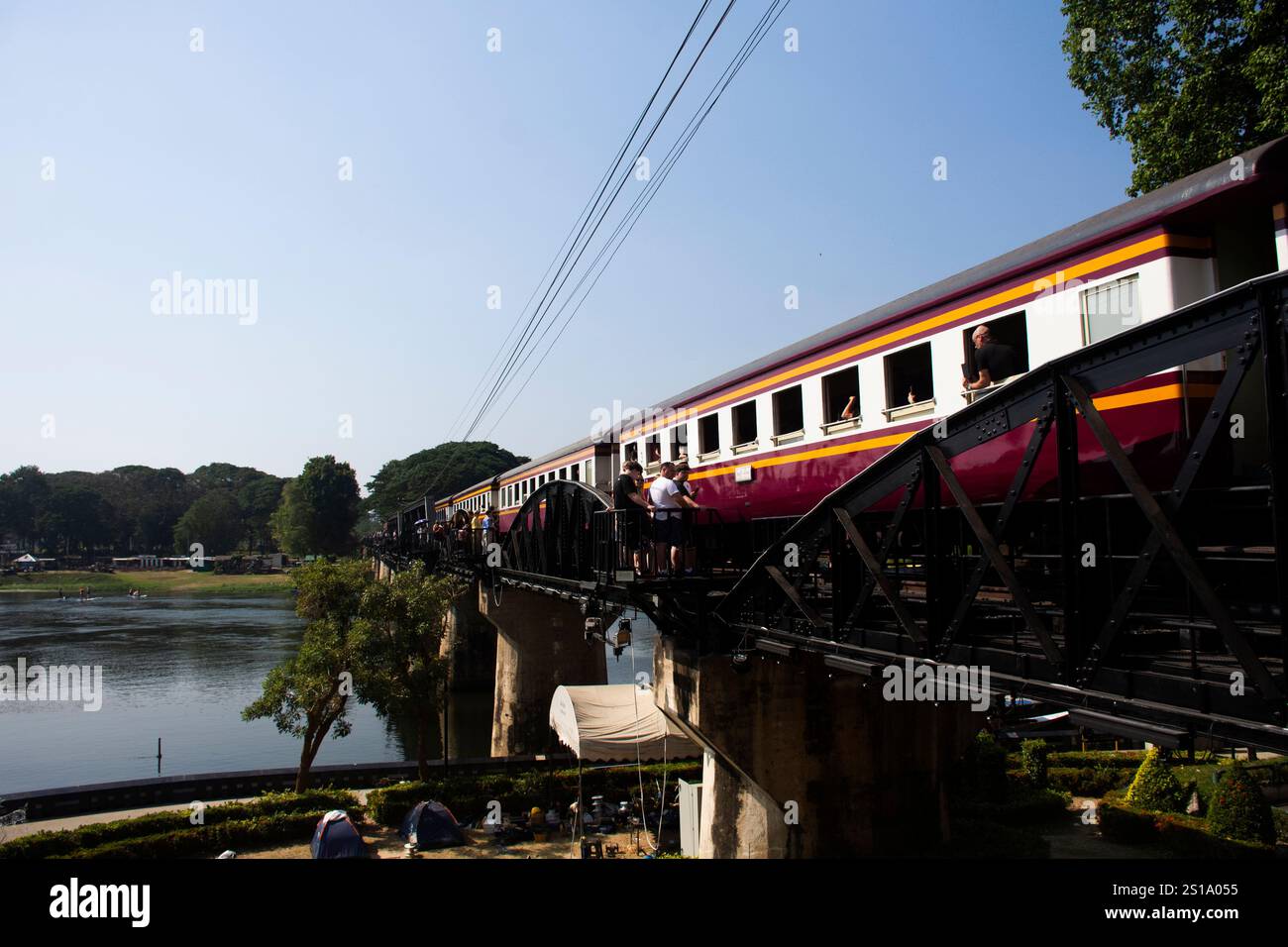 Thai people and foreign traveler passenger journey on classic bogie ...