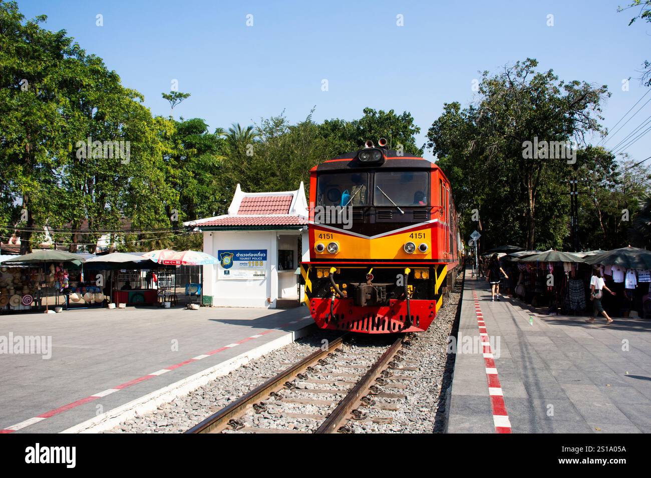Classic bogie locomotive train on track railway waiting for send ...