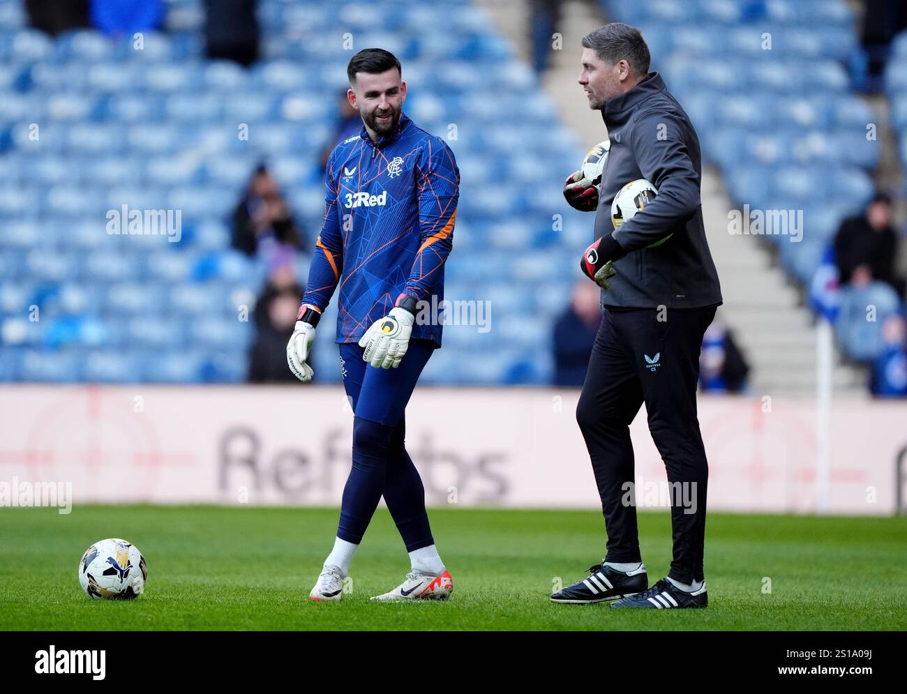 Rangers goalkeeper Liam Kelly warms up before the William Hill ...