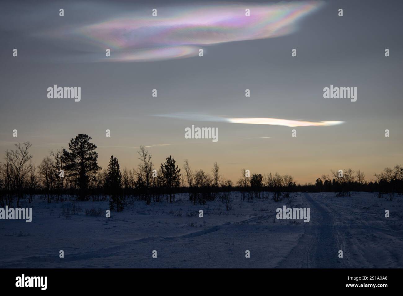 Polar stratospheric cloud, also known as nacreous clouds from nacre, or ...
