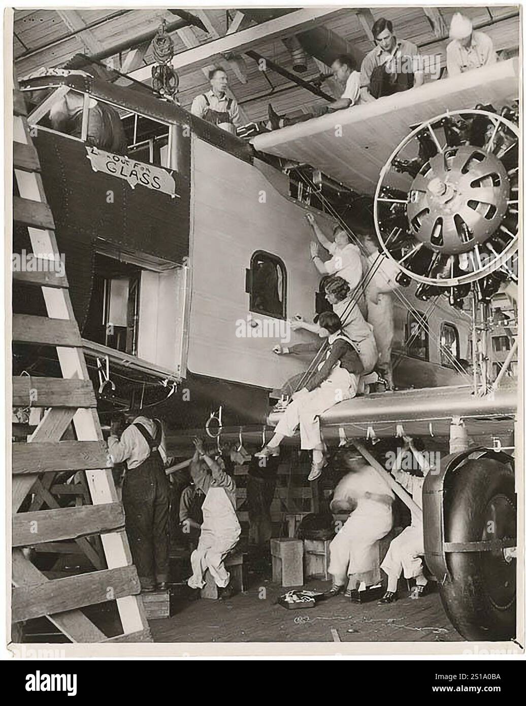 Boeing employees at work on an airplane at the Boeing plant, Seattle ...