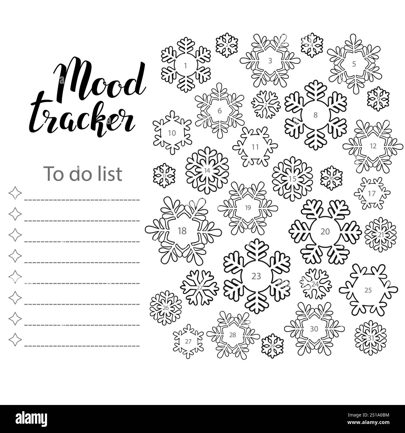 Mood tracker blank with hand drawn lettering and floral sketch. Bullet ...