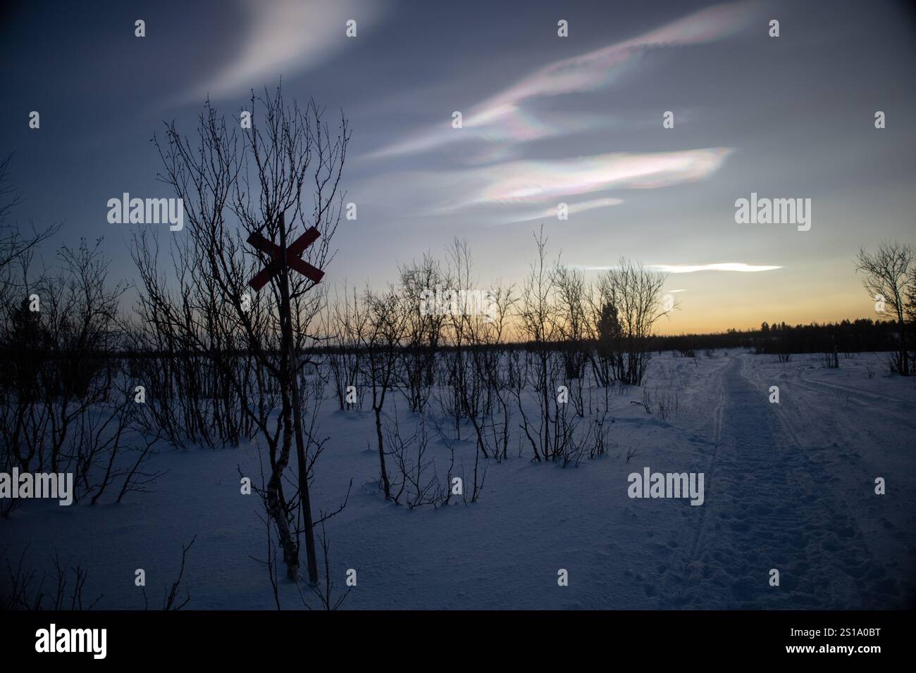Polar stratospheric cloud, also known as nacreous clouds from nacre, or ...