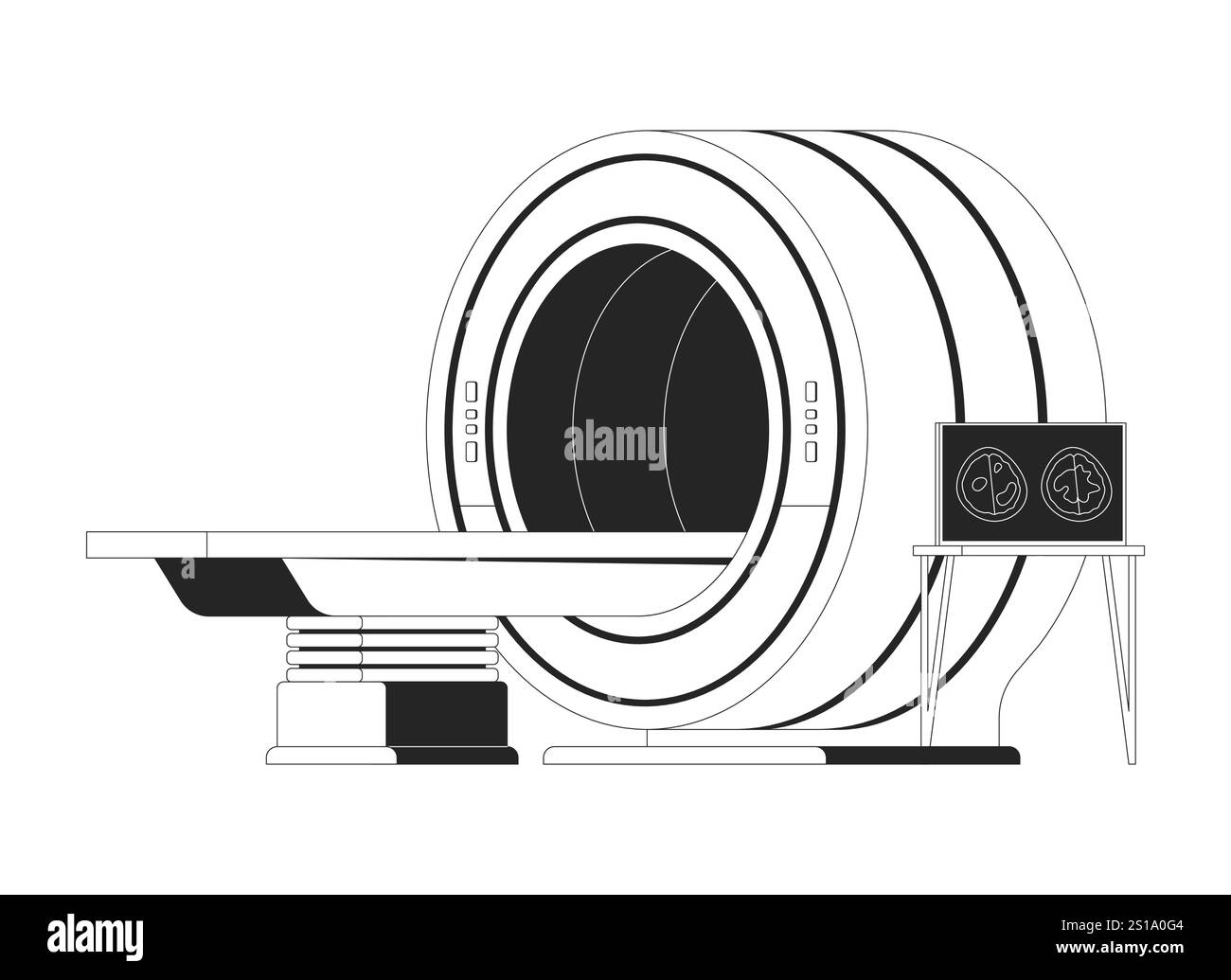 MRI machine with patient table black and white 2D line object Stock ...