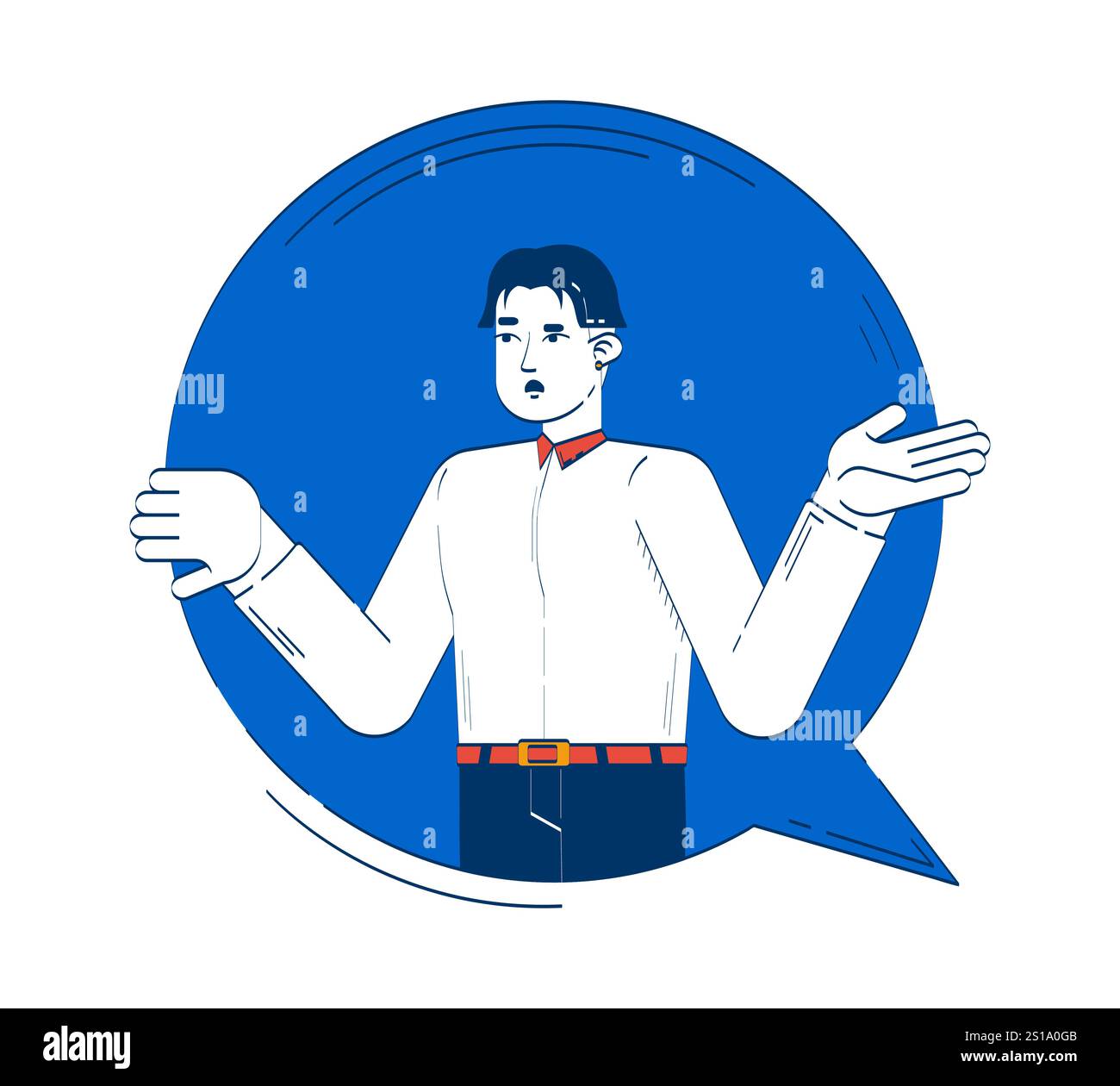 Confused man in white shirt gesturing in speech bubble 2D doodle ...