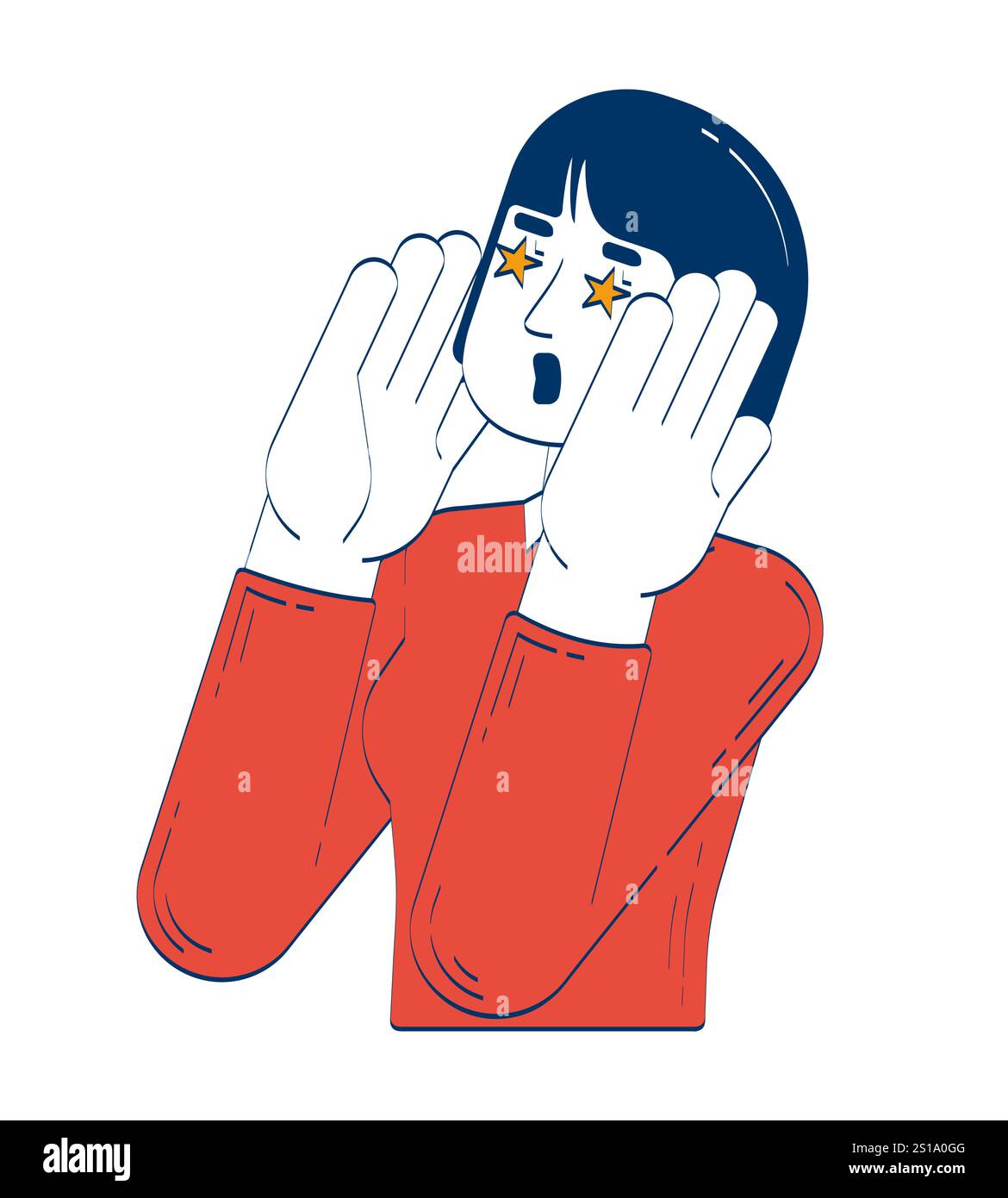 Excited asian woman with starry eyes 2D doodle character Stock Vector ...