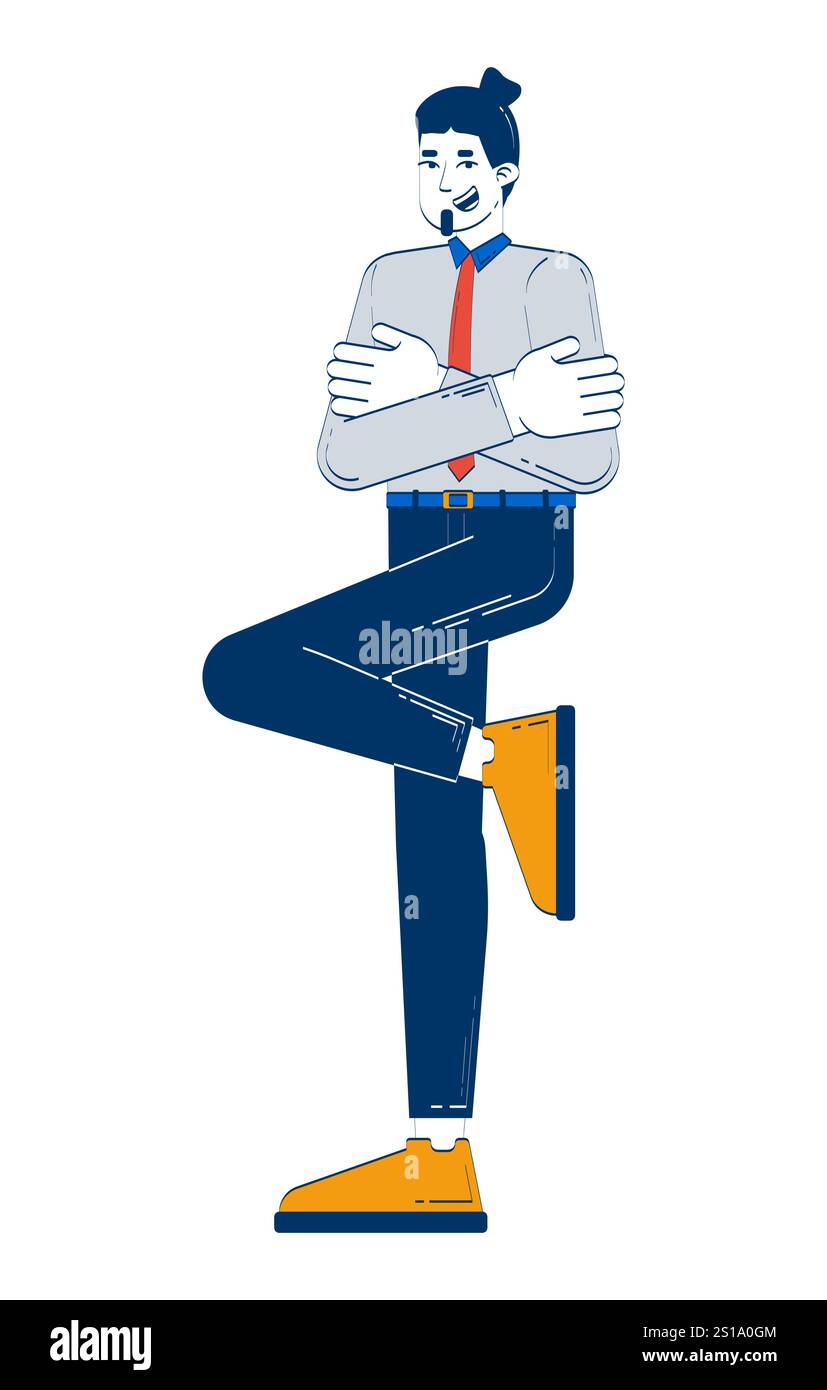 Caucasian bearded man leaning on wall with one leg in business attire ...