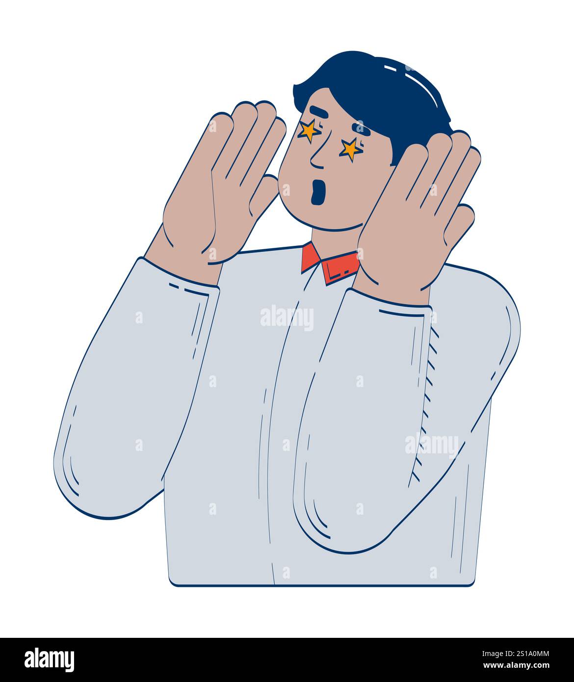 Excited arab man with starry eyes in business casual 2D doodle ...