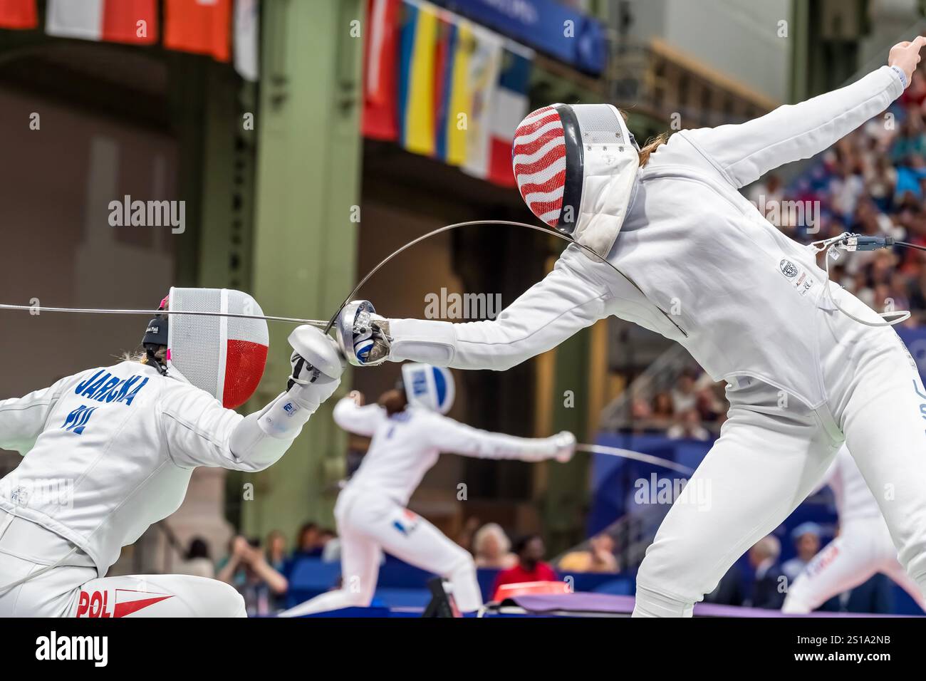 Anne Cebula (USA) of Team United States competes at the Fencing Women's ...