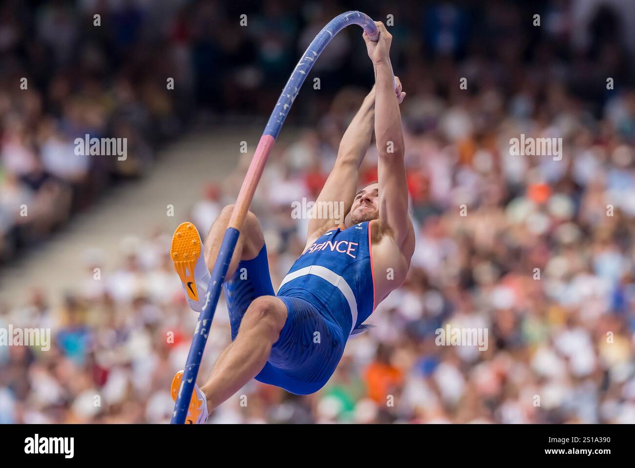 Robin Emig (FRA) of France, competes in the Men's Pole Vault ...
