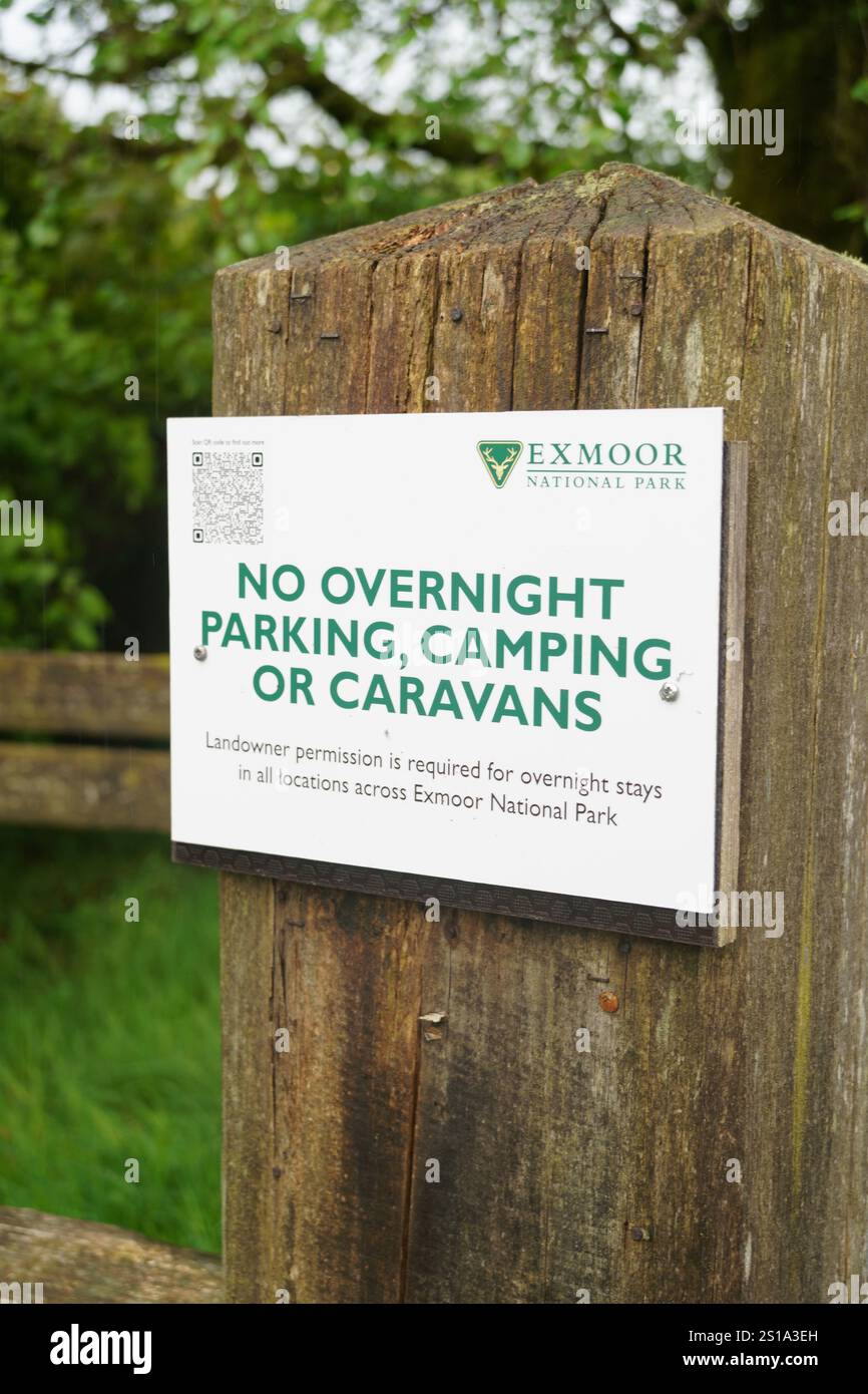 Sign At Exford Exmoor National Park Car Park for No Overnight Parking ...