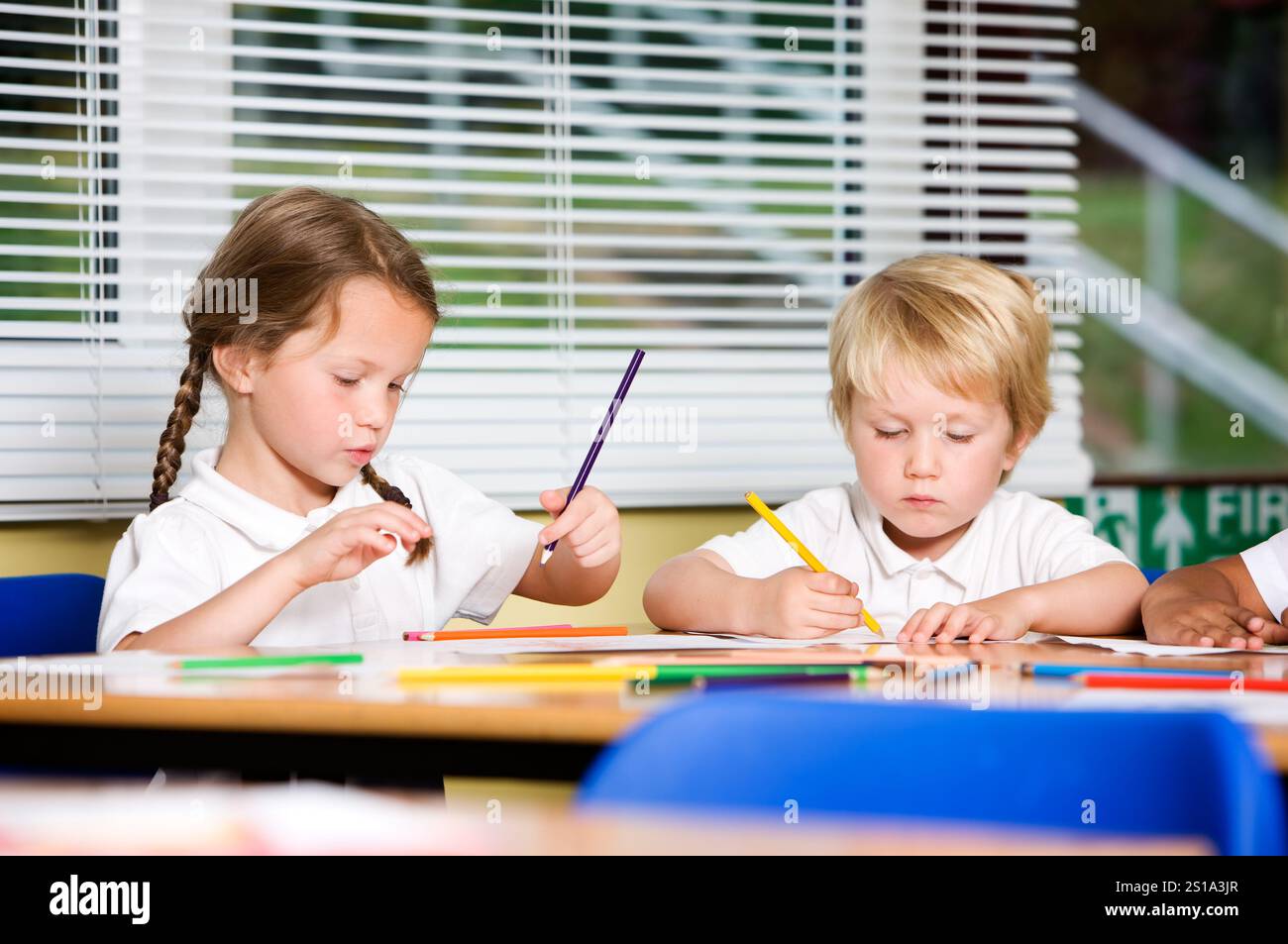 Elementary School: Creative Learning. Concentration on the faces of a ...