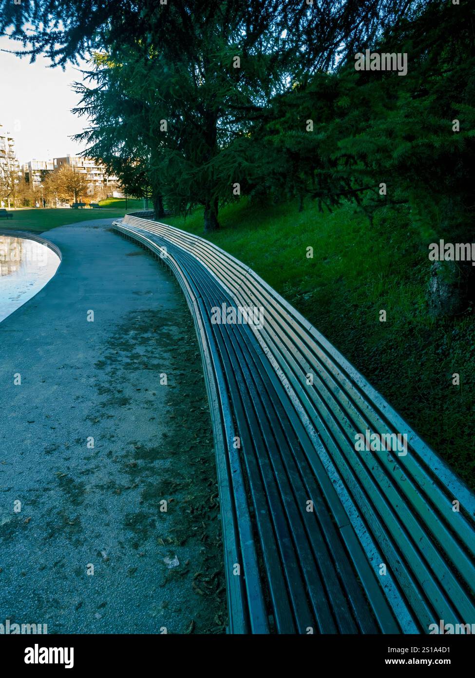The longest bench in Europe at Portello park, Milan, Lombardy, Italy ...