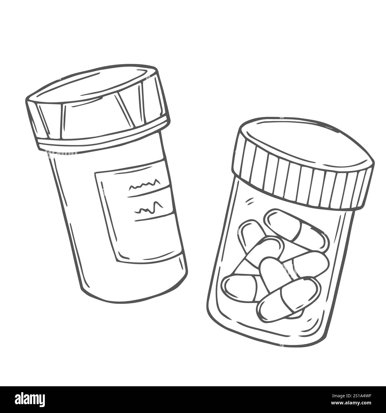 Vector sketch pills, tablet, capsule and package bottle isolated on ...