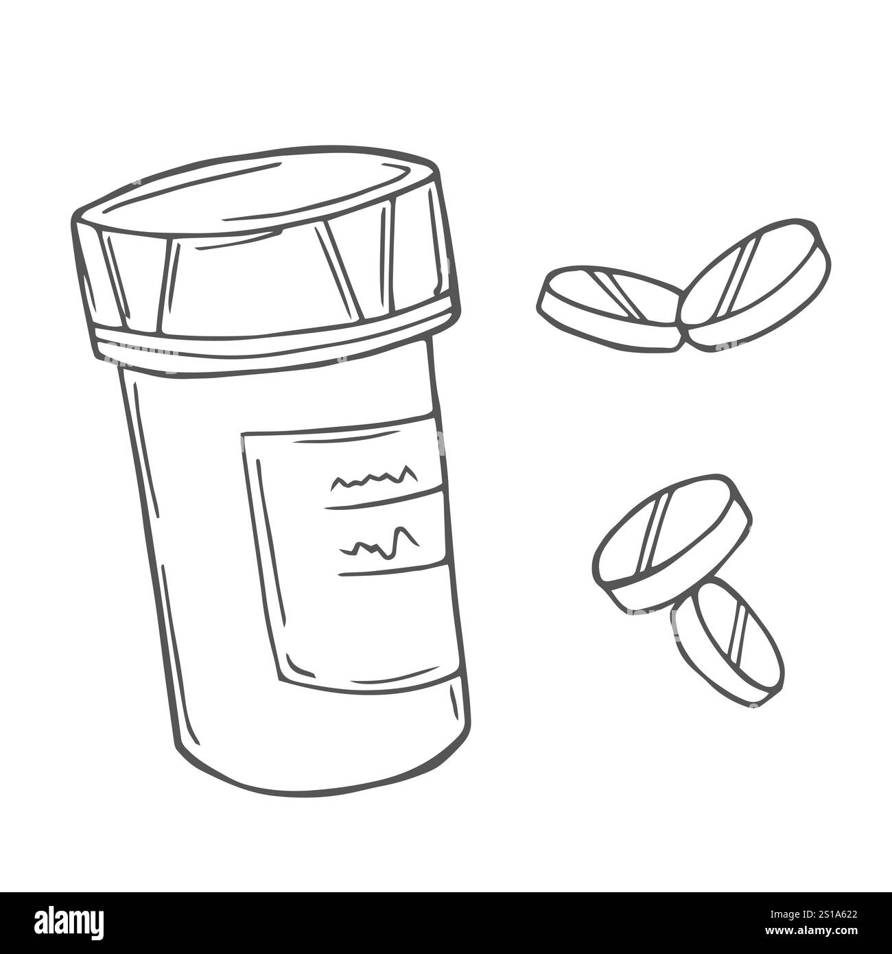 Vector sketch pills, tablet, capsule and package bottle isolated on ...