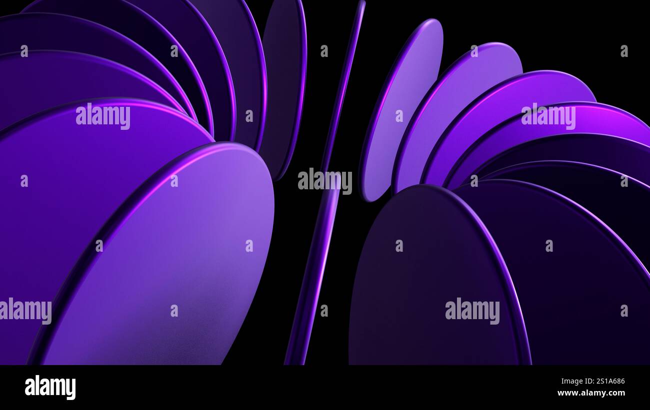 Rotating glowing 3d circles around their axis on a black background ...