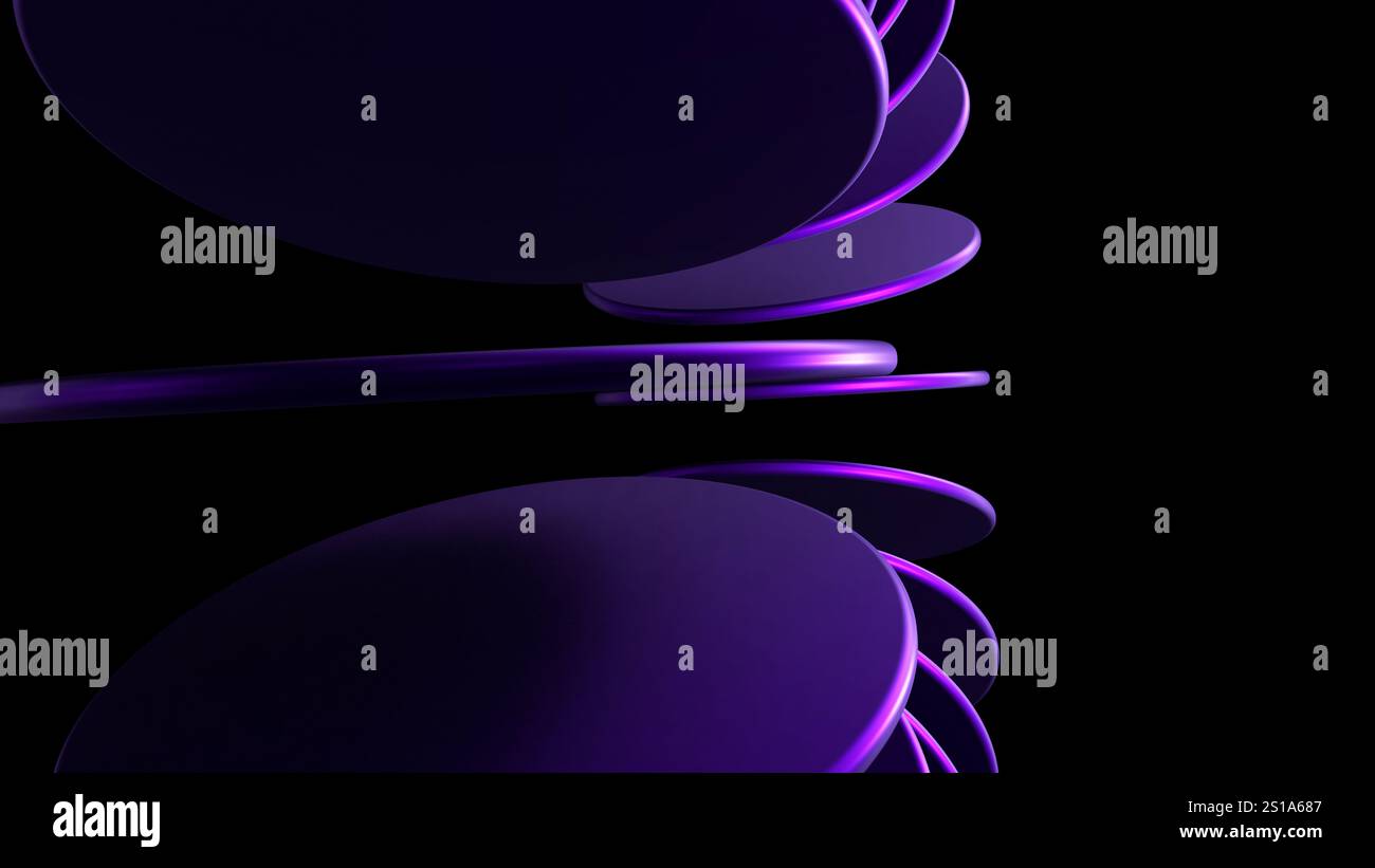 Rotating glowing 3d circles around their axis on a black background ...