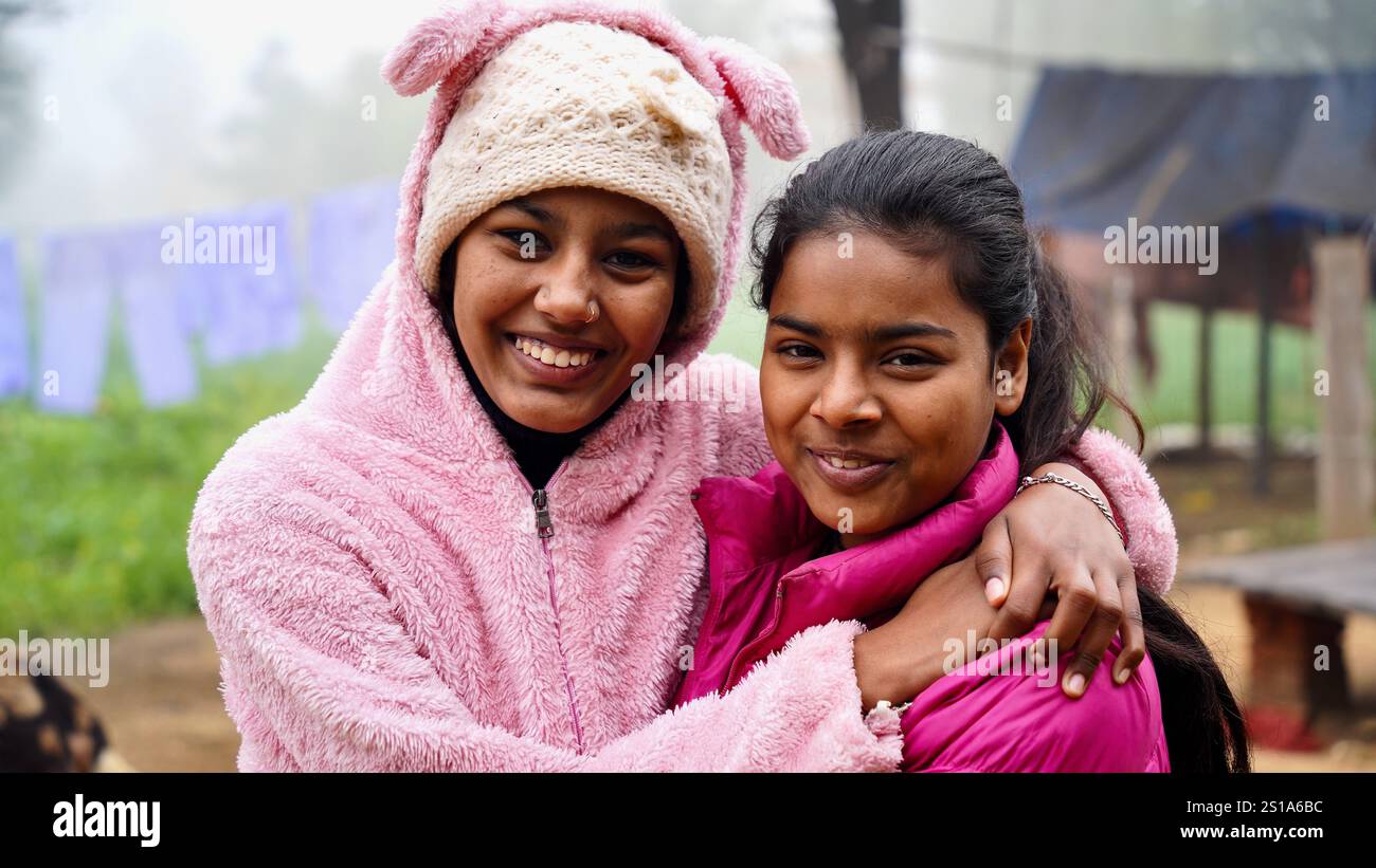 Children Wearing Handknit Wool Sweaters outside, Pretty child girls in ...