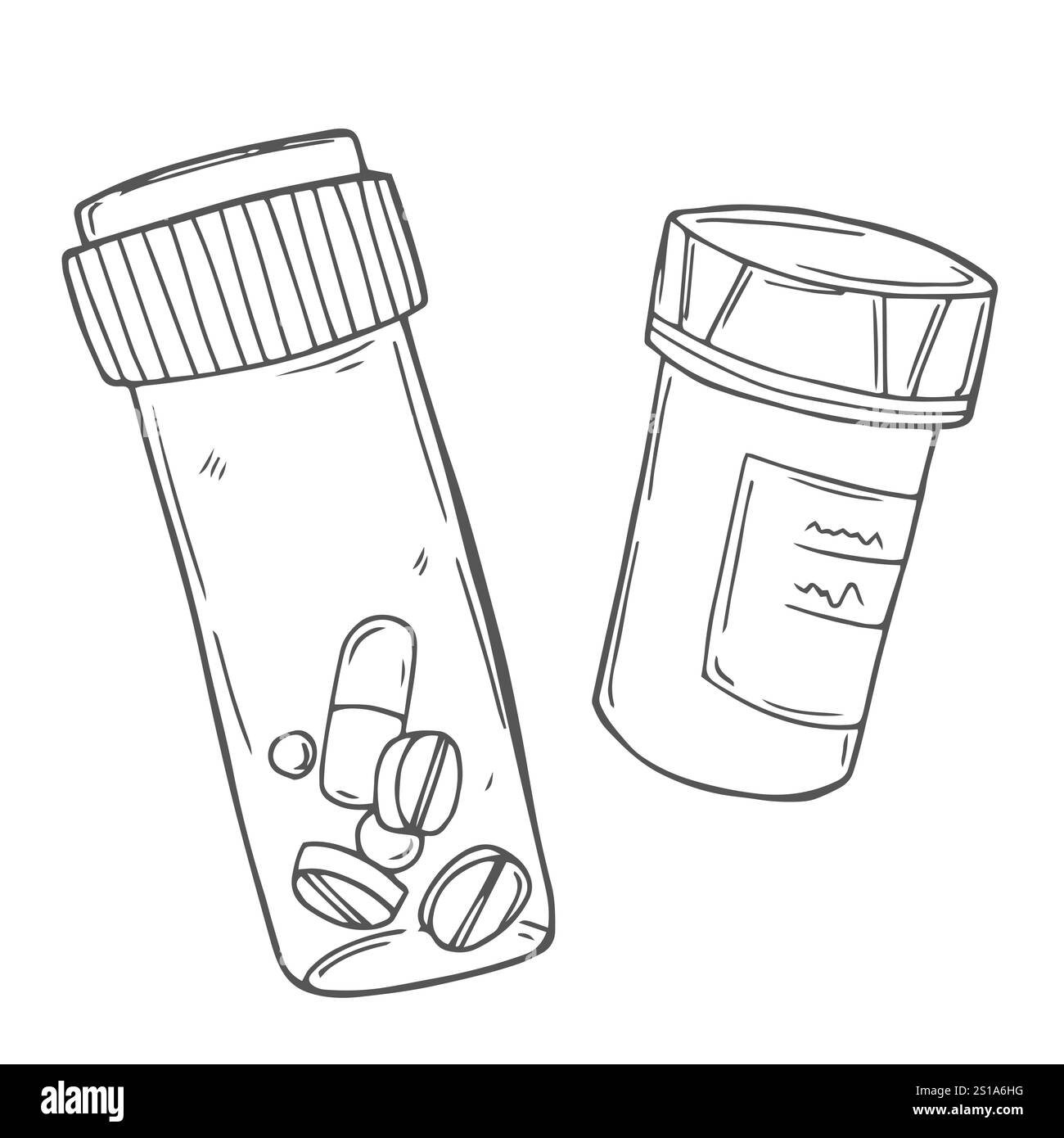 Vector sketch pills, tablet, capsule and package bottle isolated on ...