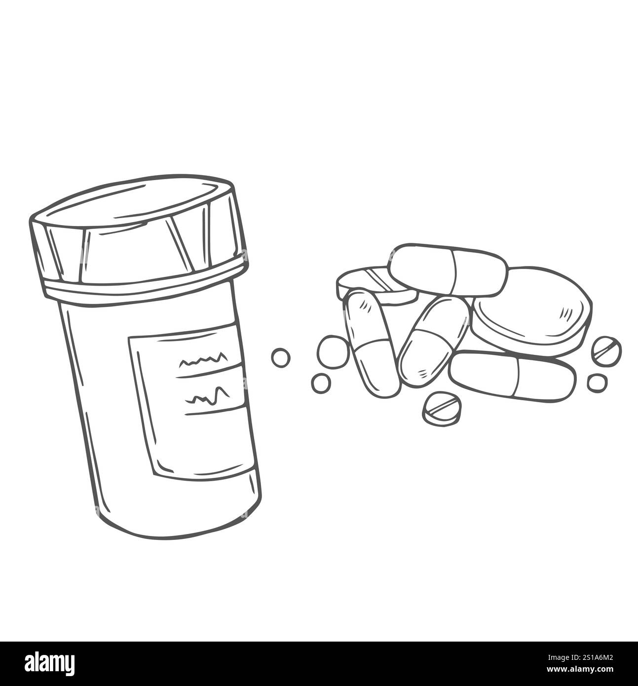 Vector sketch pills, tablet, capsule and package bottle isolated on ...