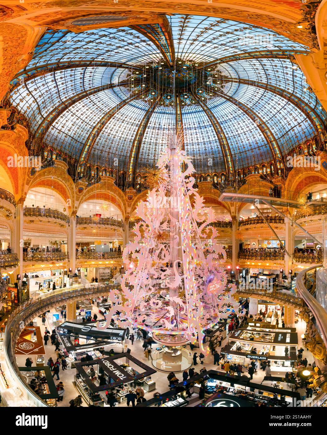 France, Paris, the Galeries Lafayette department store at Christmas ...