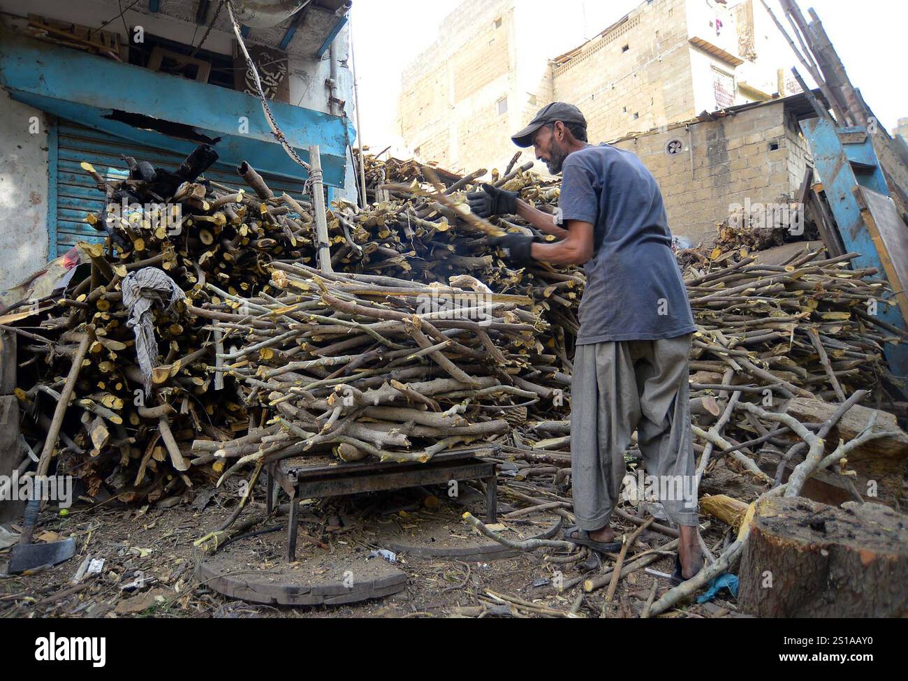 Labour busy in arrange woods for selling to earn his livelihood for ...
