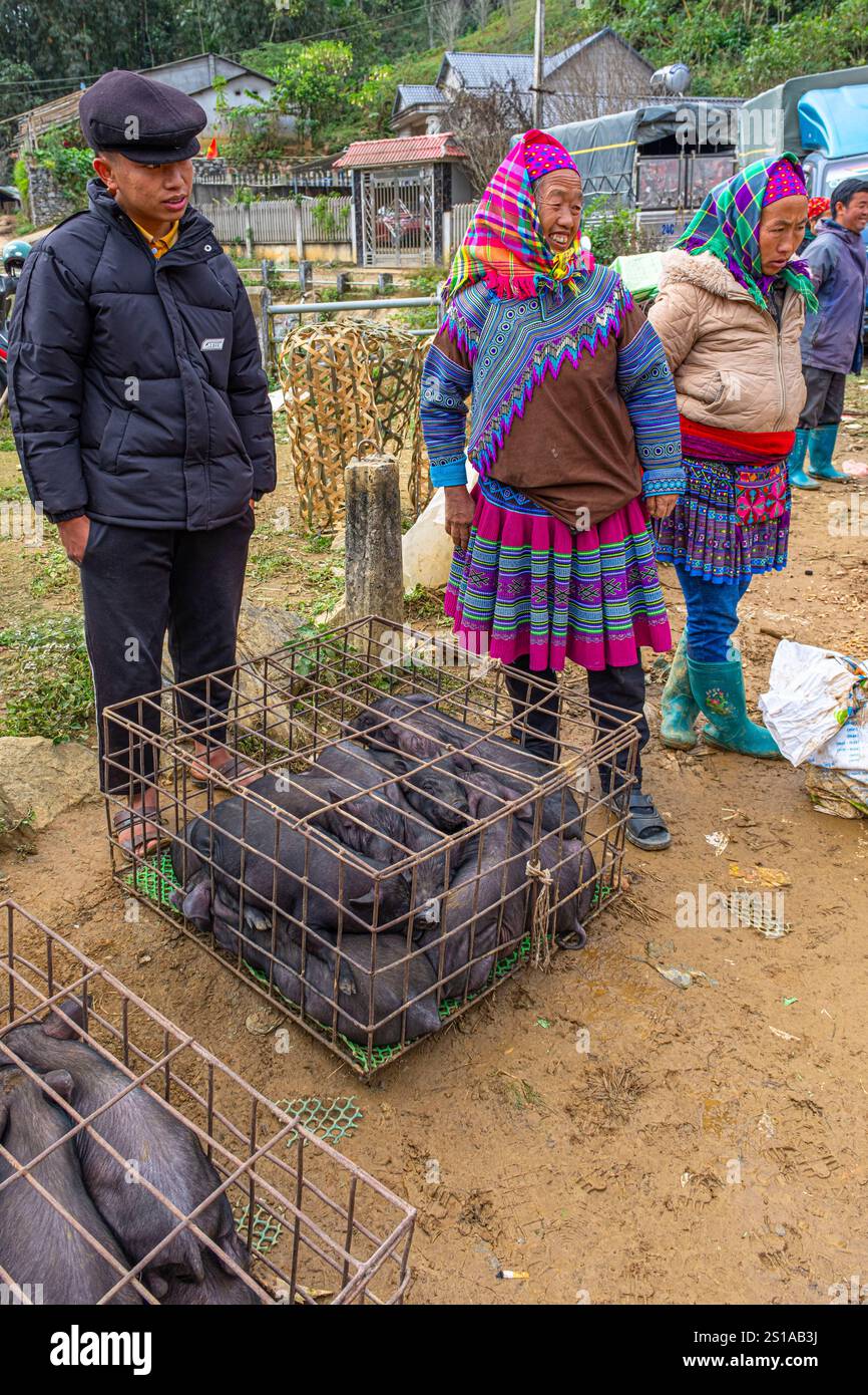 Vietnam, Lao Cai Province, Lung Phinh, the weekly market of the Hmong ...
