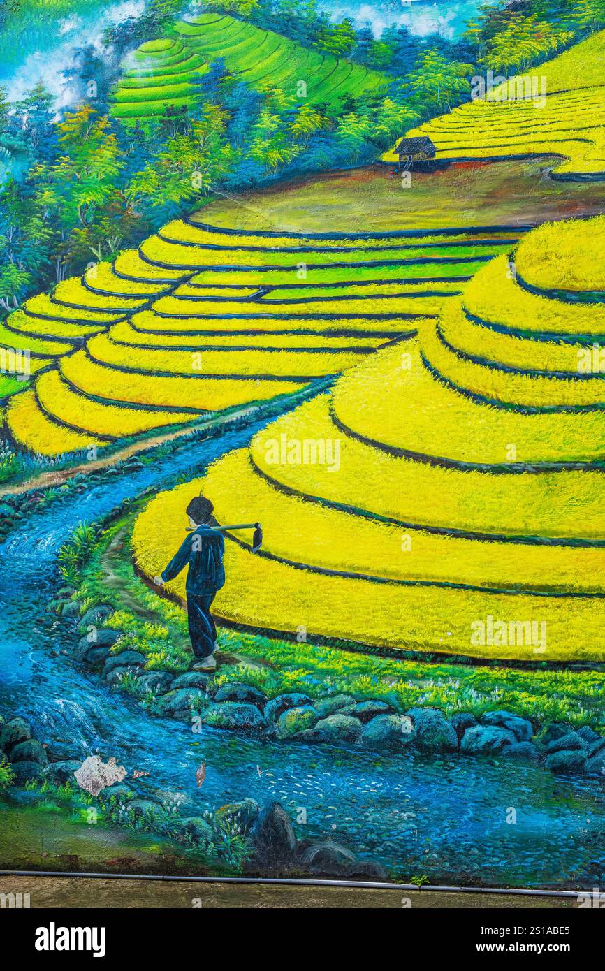 Vietnam, Lao Cai Province, Bac Ha, mural on a wall Stock Photo - Alamy