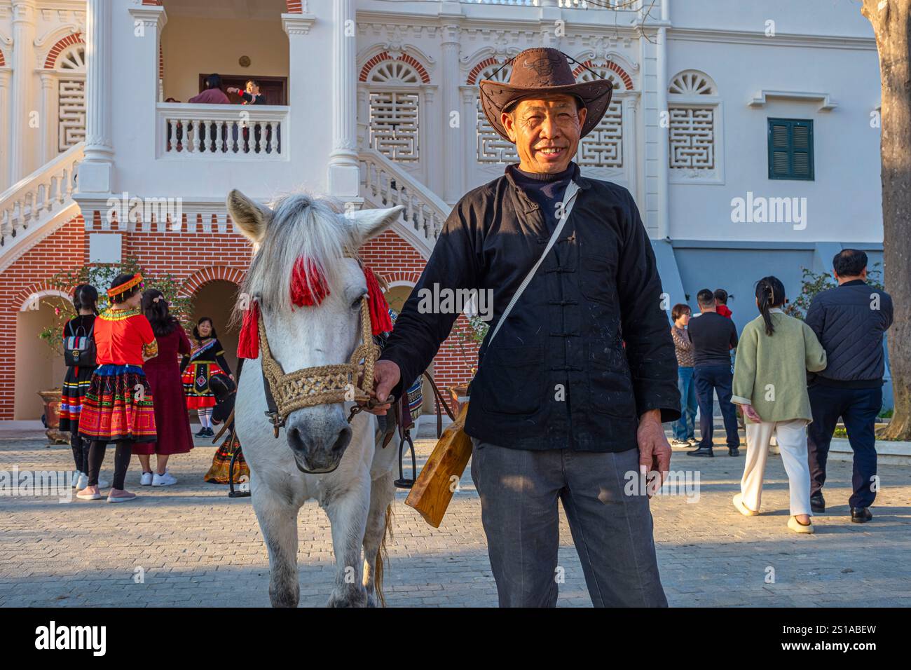Vietnam, Lao Cai Province, Bac Ha, performance in front of Hoang A ...