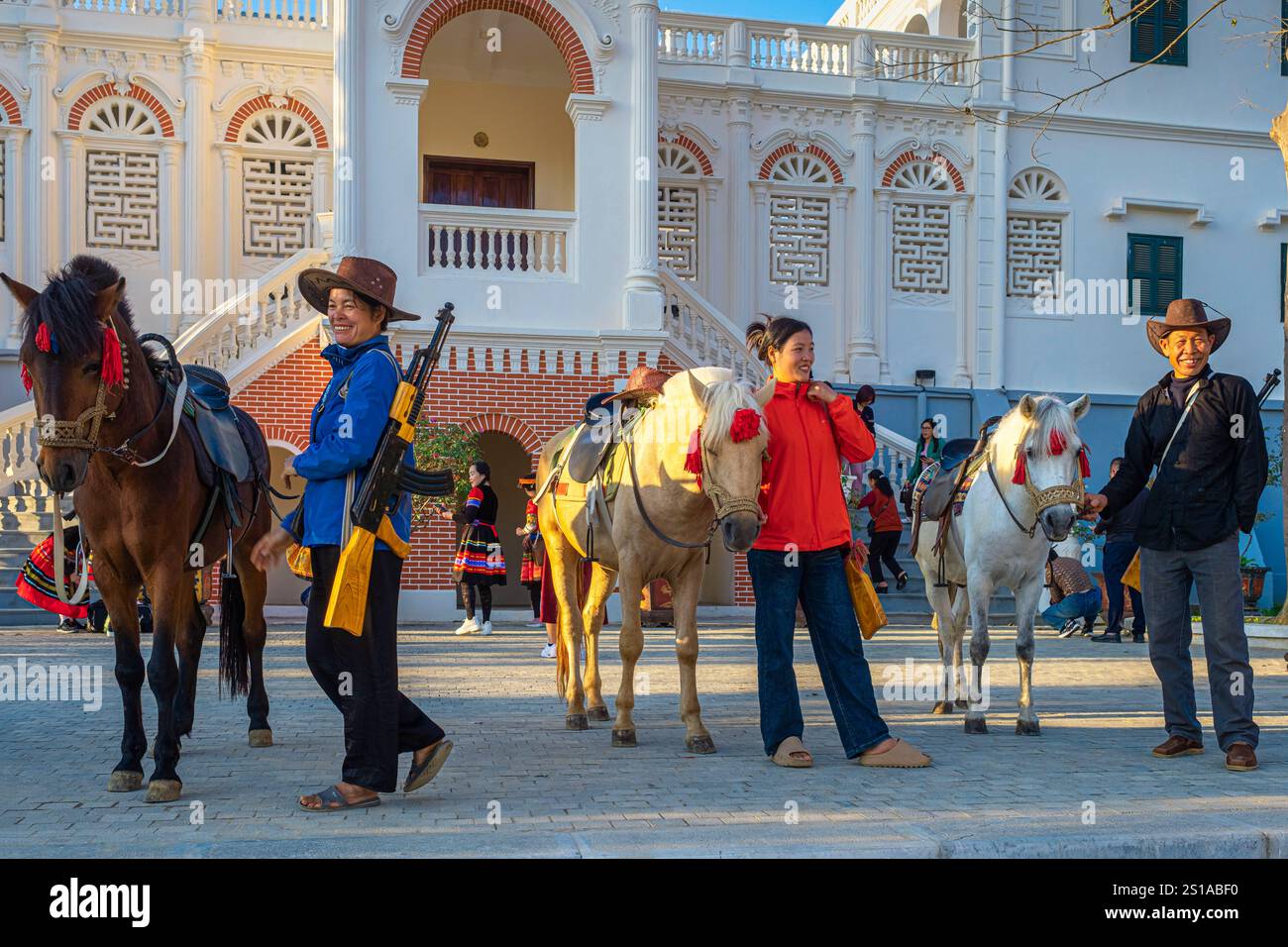 Vietnam, Lao Cai Province, Bac Ha, performance in front of Hoang A ...
