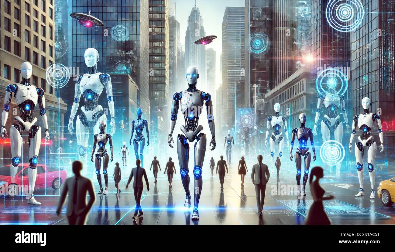 Futuristic robots in diverse advanced environments showcasing ...
